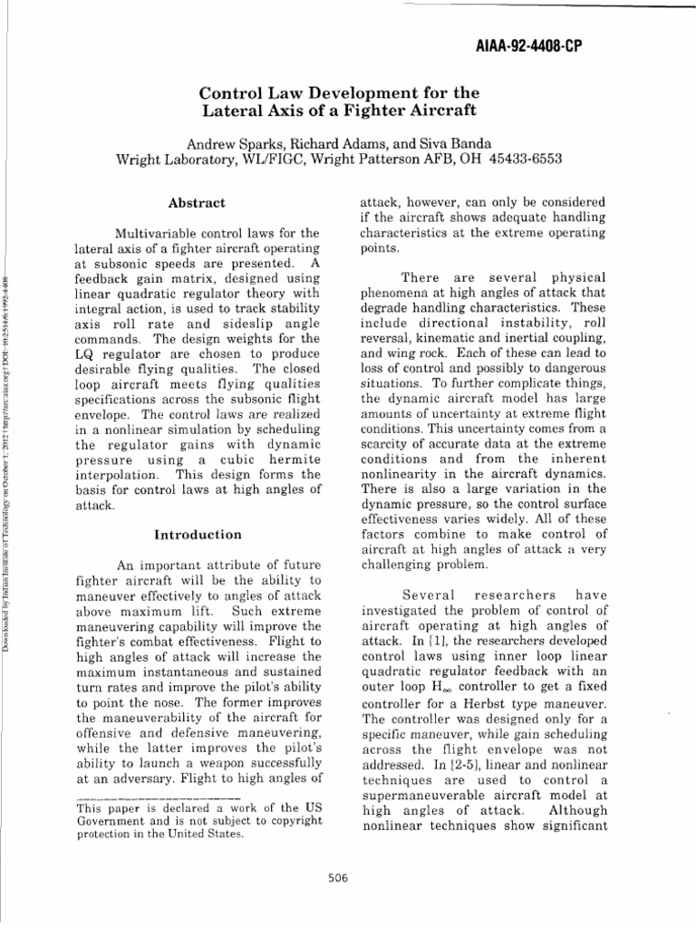Control Law Development For The Lateral Axis of A Fighter Aircraft ...