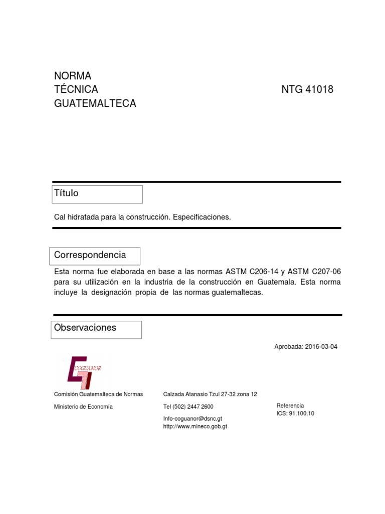Norma NTG 41018 Astm c206 - Astm c207 PDF | PDF | Sustancias químicas | Cemento