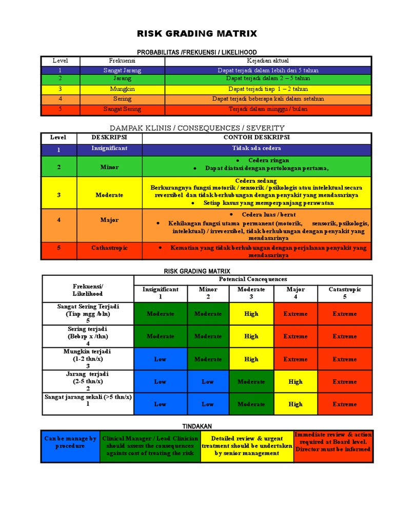 Risk Grading Matrix: Dampak Klinis / Consequences / Severity