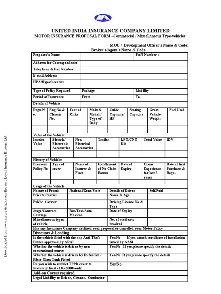 United India Motor Commercial Proposal From PDF | PDF | Taxicab | Insurance