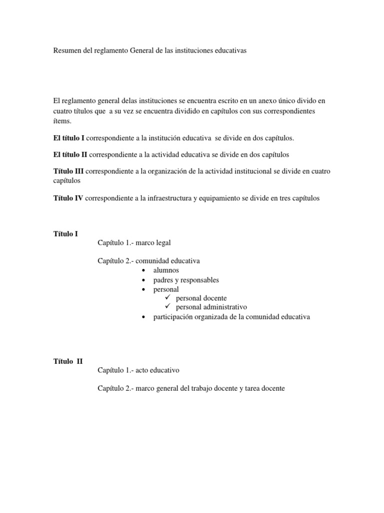 Resumen Reglamento General de Las Instituciones Educativas. Decreto 2299/11 | PDF | Institución ...