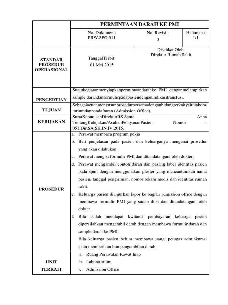 SPO - Permintaan Darah Ke PMI - Fix | PDF