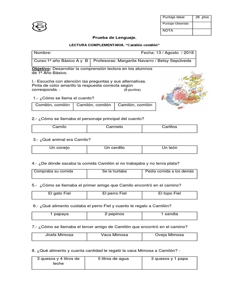 Prueba Camilon Comilon AGOSTO | PDF | Alimentos