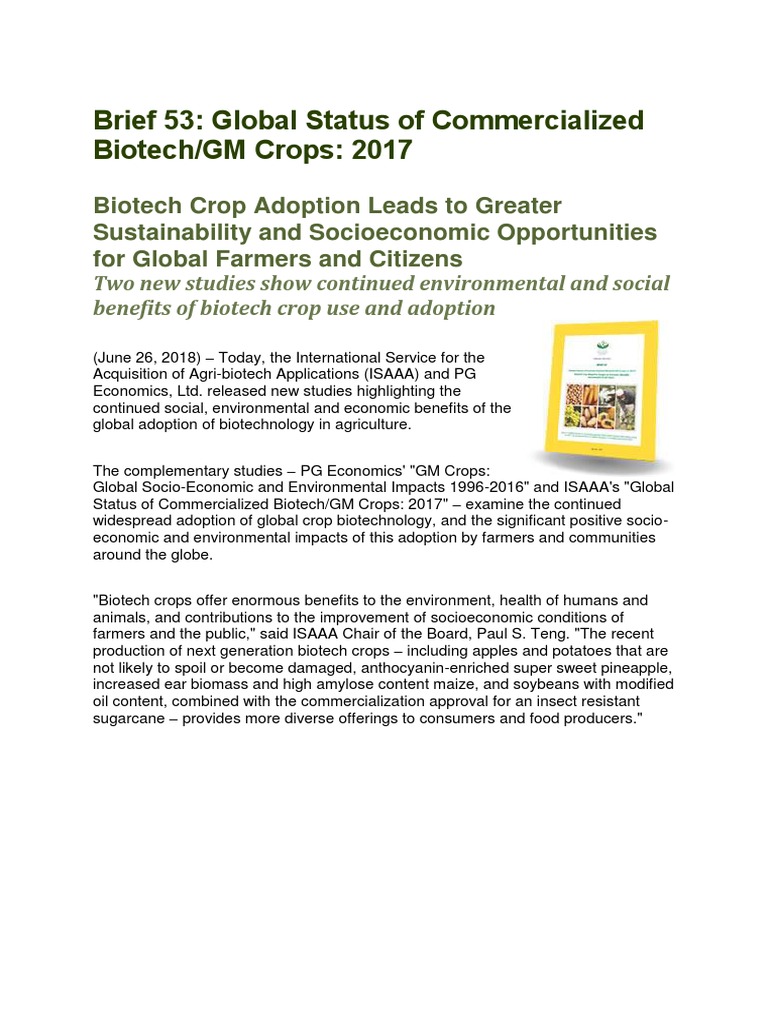 Global Status of Commercialized Biotech GM Crops | PDF | Genetically ... Global Status of Commercialized Biotech GM Crops | PDF | Genetically ...
