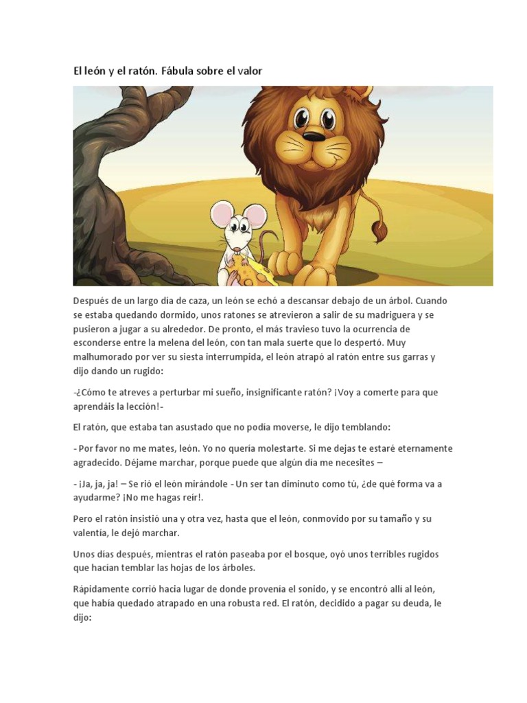 El león y el ratón: fábula corta | PDF