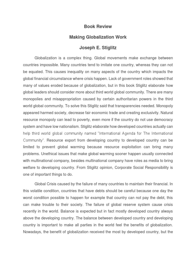 Book Review Making Globalization Work Joseph E. Stiglitz | PDF | Joseph ...