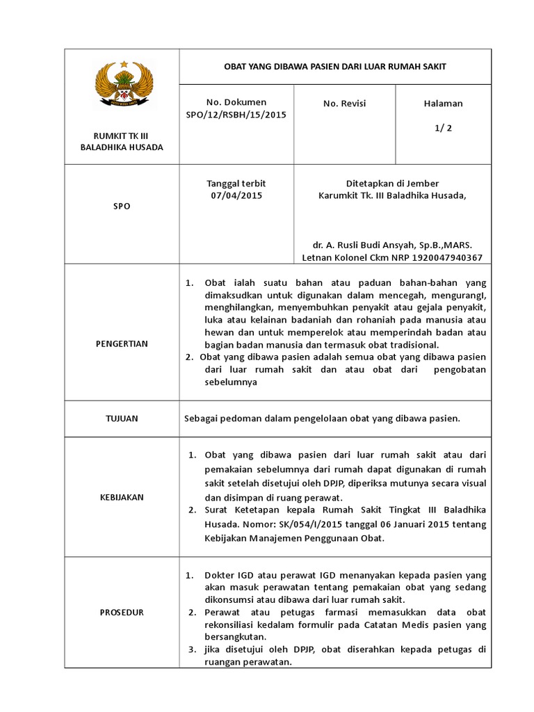 Obat Pasien dari Luar Rumah Sakit | PDF