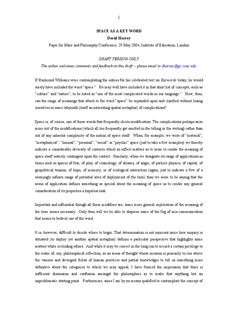 David Harvey - Space As A Key Word | PDF | Space | Time