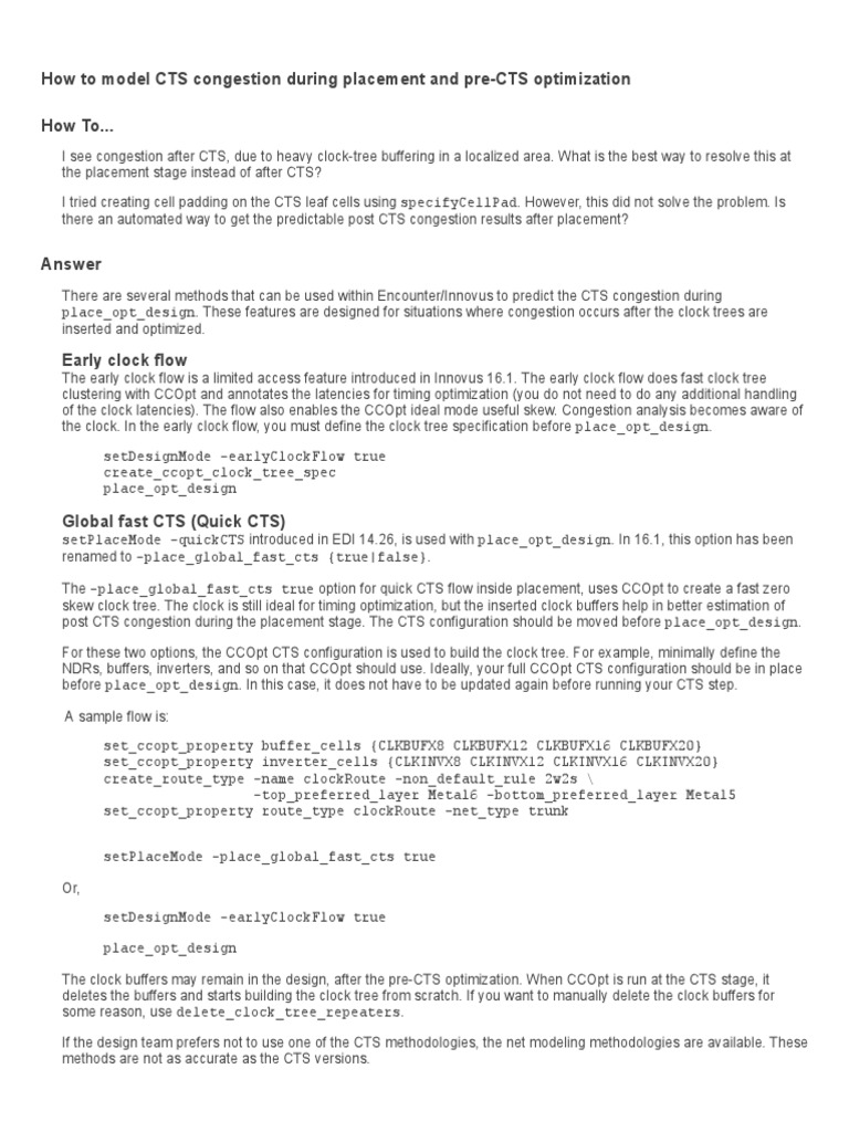 Predicting and Resolving CTS Congestion During Placement Through Early Clock Modeling Techniques ...
