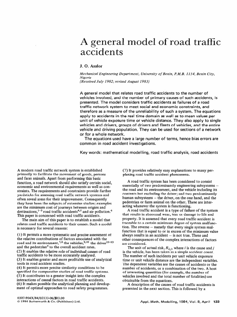 General Model of Road Traffic Accidents | PDF | Traffic Collision | Traffic