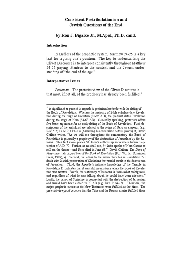 Consistent Pretribulationism and Jewish Questions of The End by Ron J ...