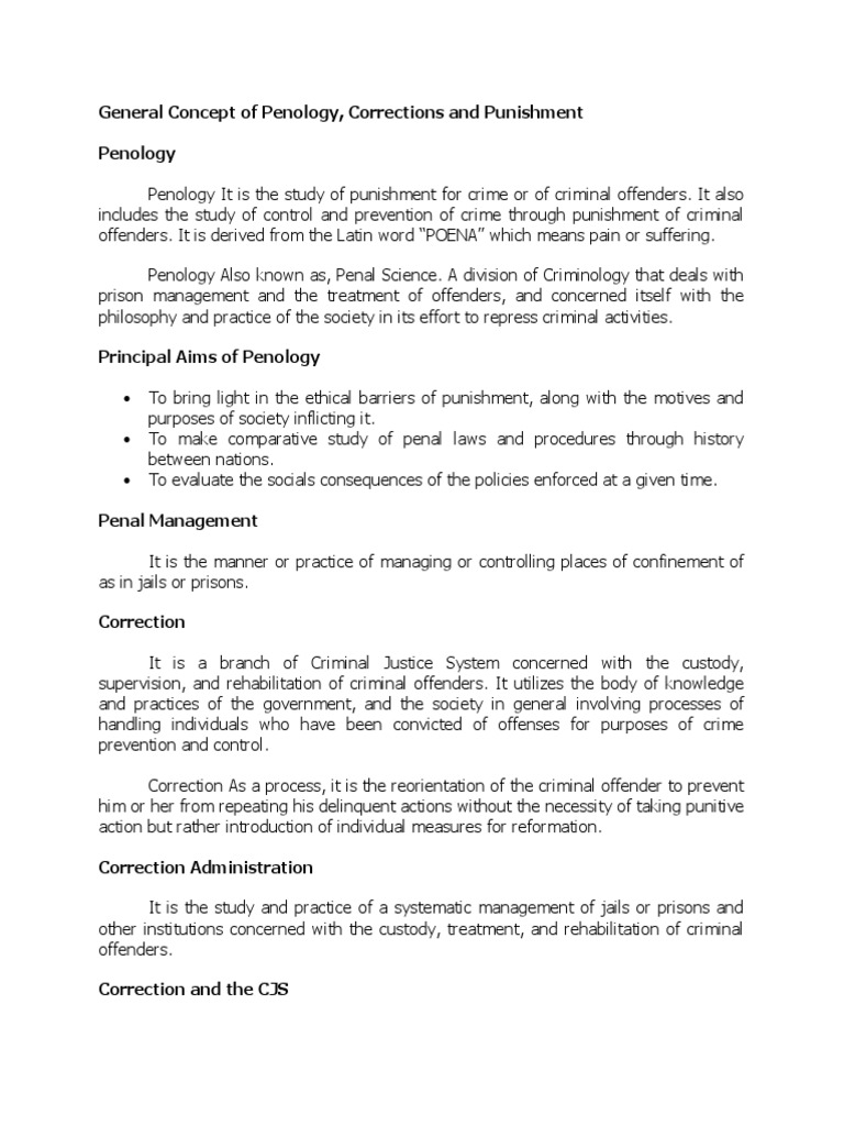 General Concept of Penology, Corrections and Punishment Penology | PDF ...