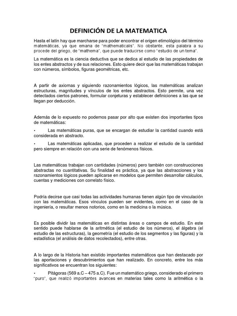 Definición de La Matematica | PDF | Geometría | Enseñanza de matemática