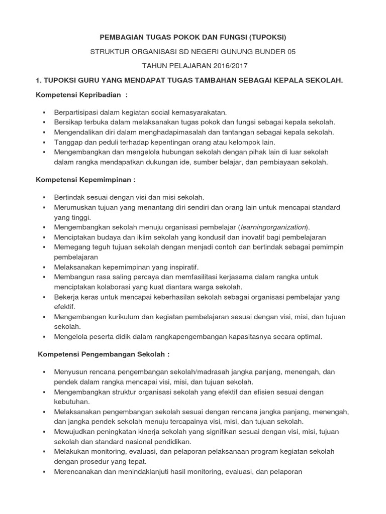 Contoh Tupoksi Struktur Org - SD | PDF