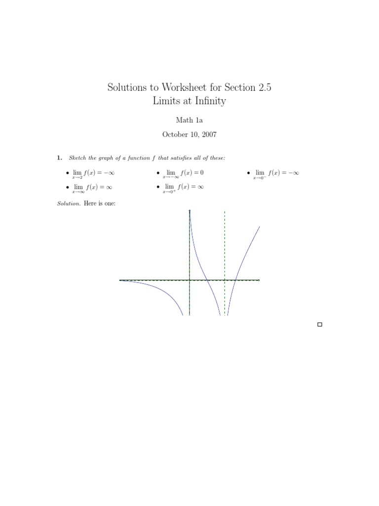 Lesson 7: Limits Involving Infinity (Worksheet With Solutions) | PDF ...