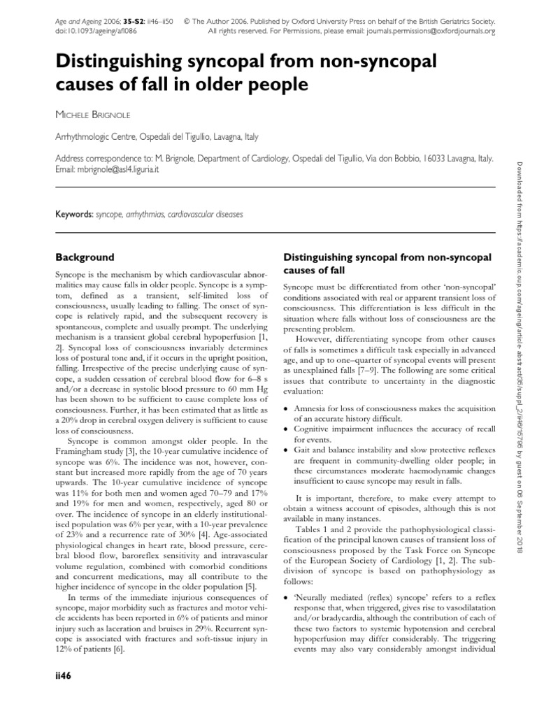 Distinguishing Syncopal From Non-Syncopal Causes of Fall in Older ...