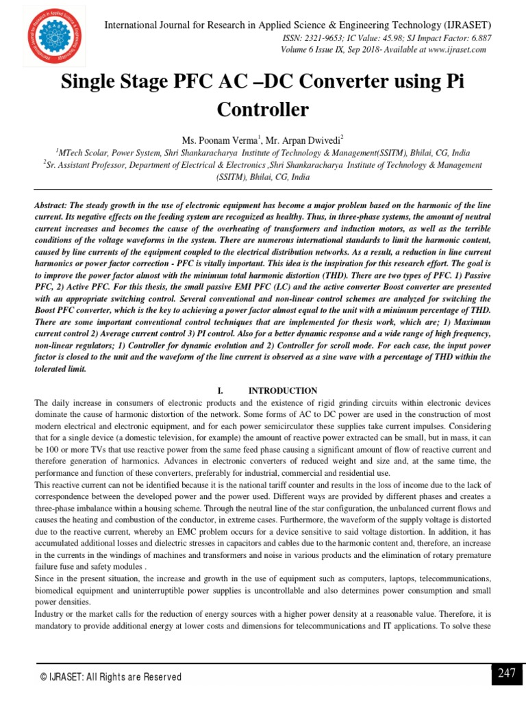 Single Stage PFC AC - DC Converter Using Pi Controller | PDF | Electrical Engineering | Physics