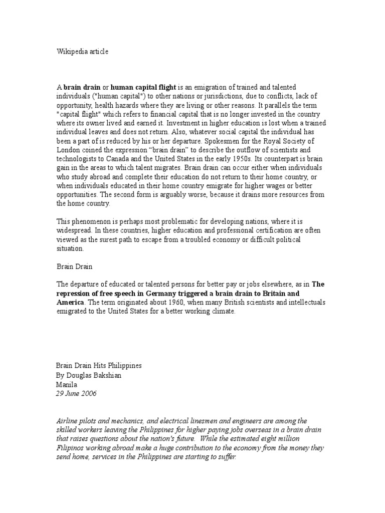 Brain Drain Definition | PDF | Human Capital Flight | Airlines