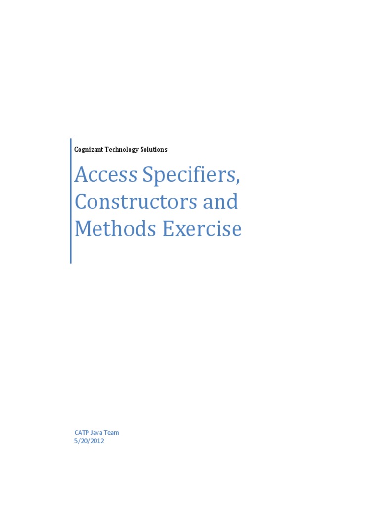 Access Specifiers, Constructors and Methods Exercise: Cognizant Technology Solutions | PDF ...