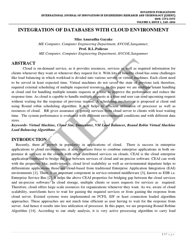 Integration of Databases With Cloud Environment | PDF | Load Balancing (Computing) | Cloud Computing