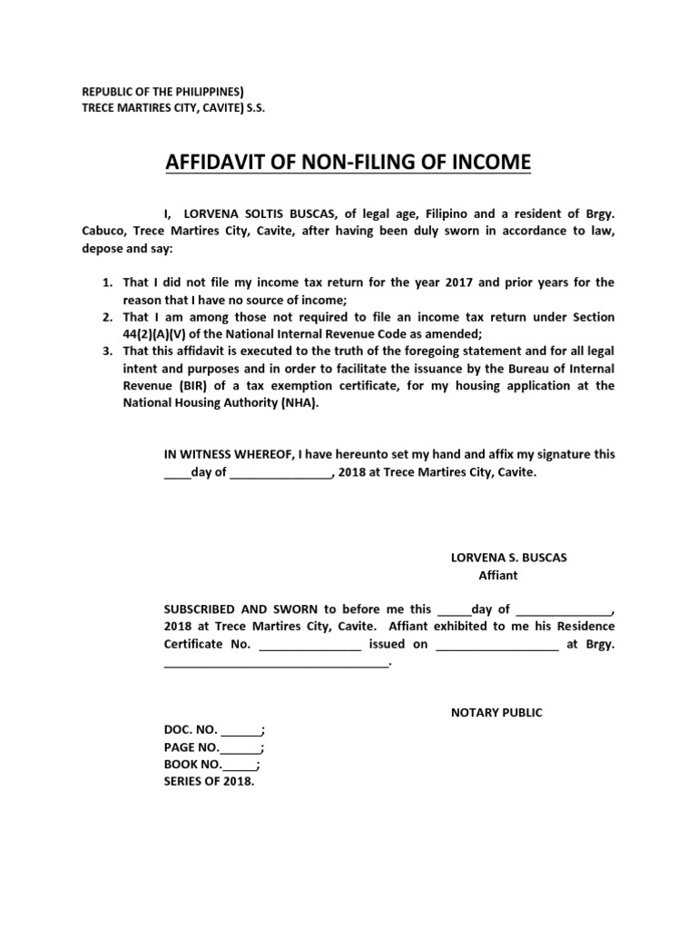 Affidavit of No Income | PDF