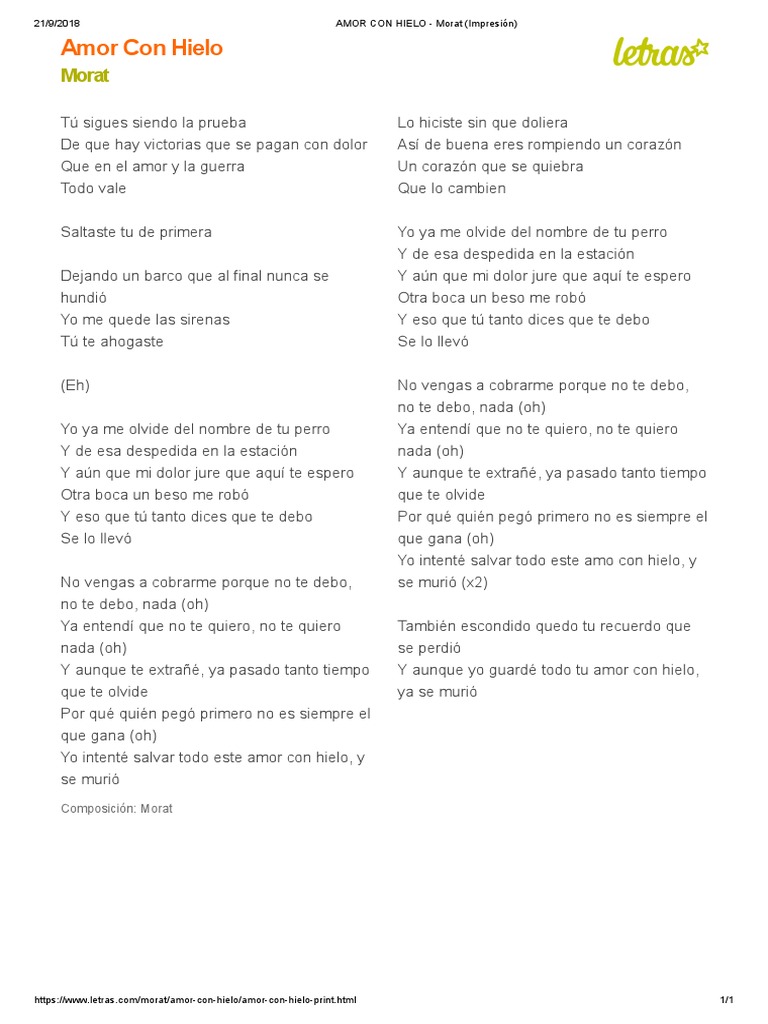 Amor Con Hielo - Morat (Impresión) | Ocio