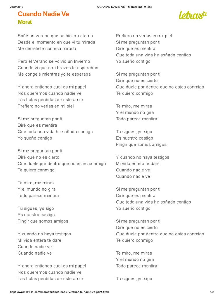 Cuando Nadie Ve - Morat (Impresión) | PDF