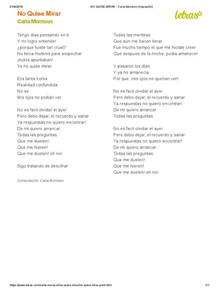NO QUISE MIRAR - Carla Morrison (Impresión) | PDF | Ocio