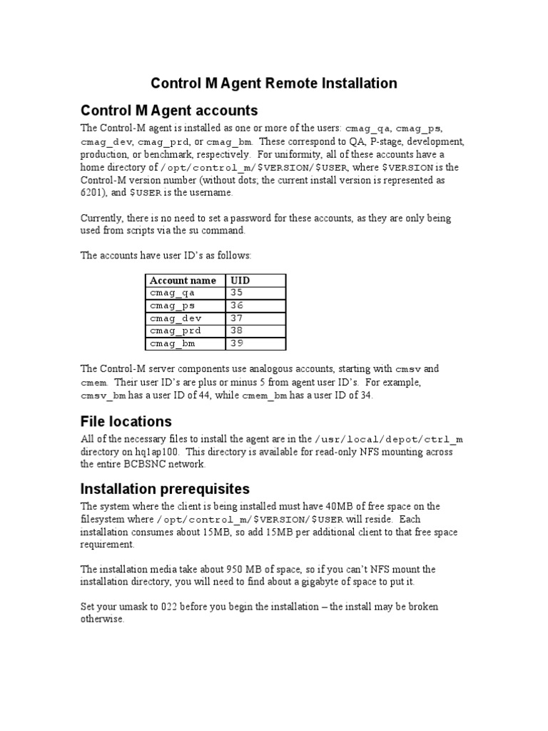 Control M Agent Remote Installation | PDF | User (Computing) | Data
