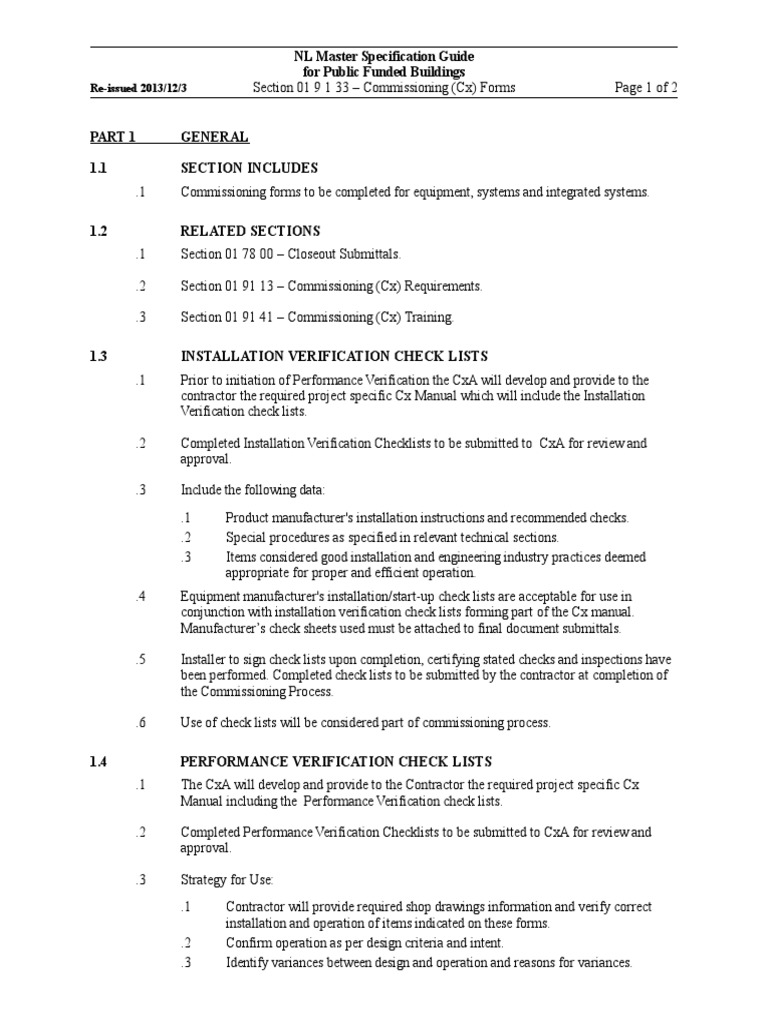 NL Master Specification Guide For Public Funded Buildings: Re-Issued ...