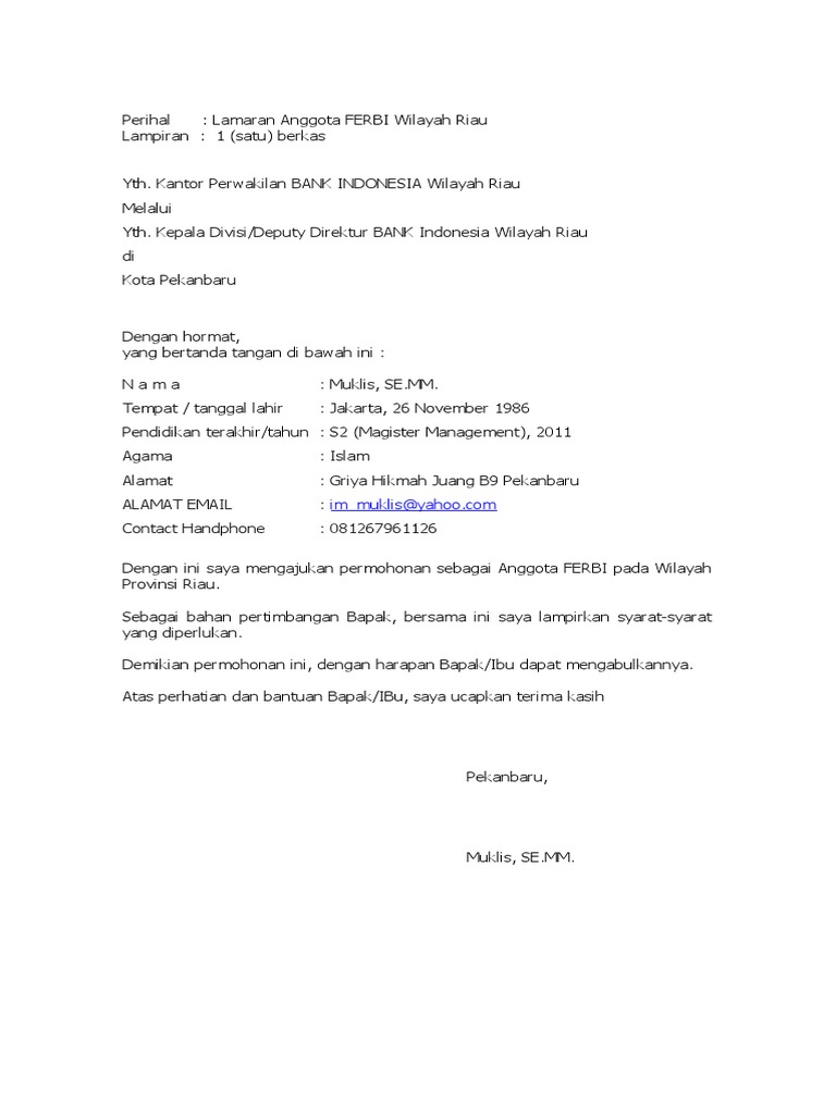 Lamaran Muklis, Se - Mm. | PDF | Sains & Matematika