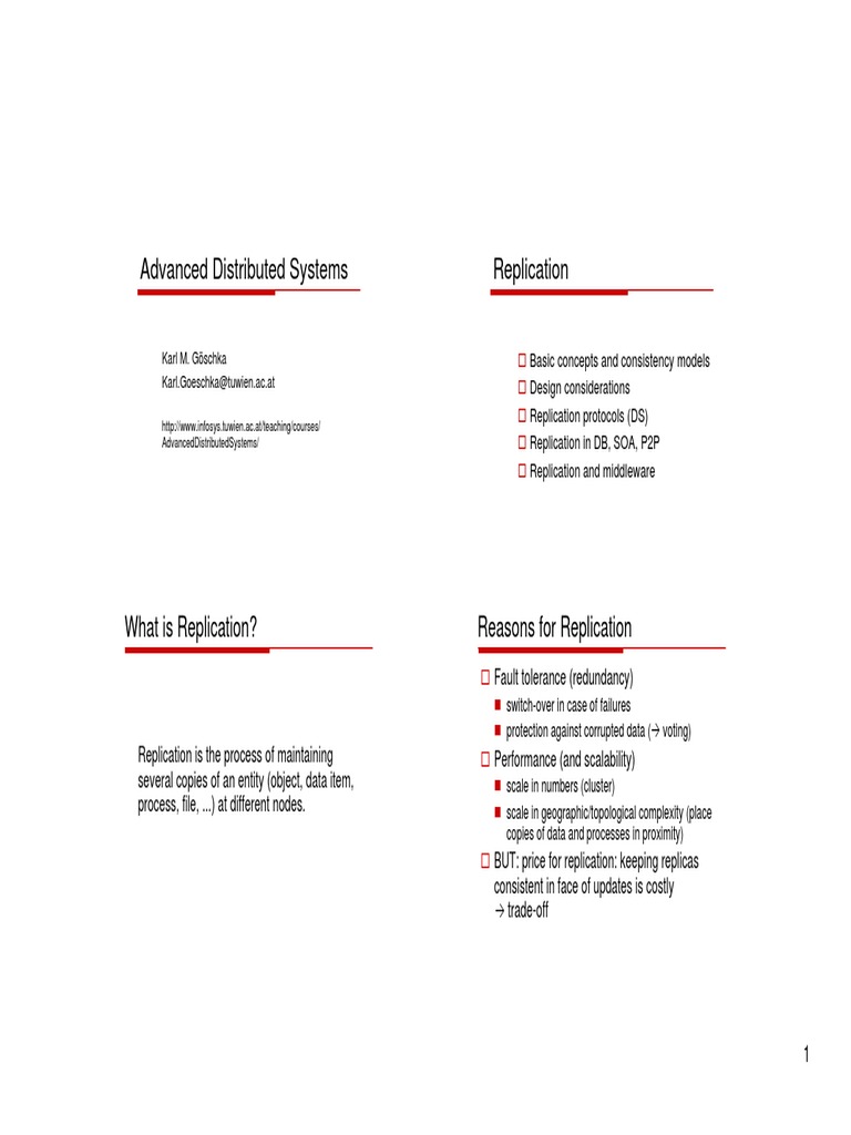 Advanced Distributed Systems Replication: What Is Replication? Reasons For Replication | PDF ...