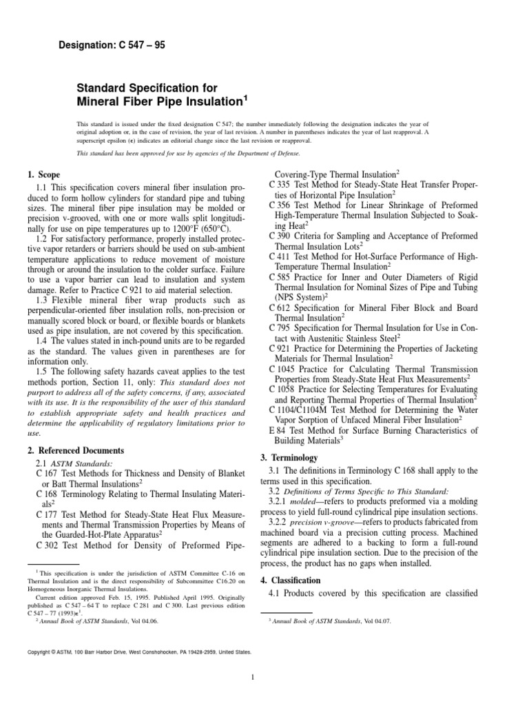 Astm c547 | PDF | Thermal Insulation | Pipe (Fluid Conveyance)