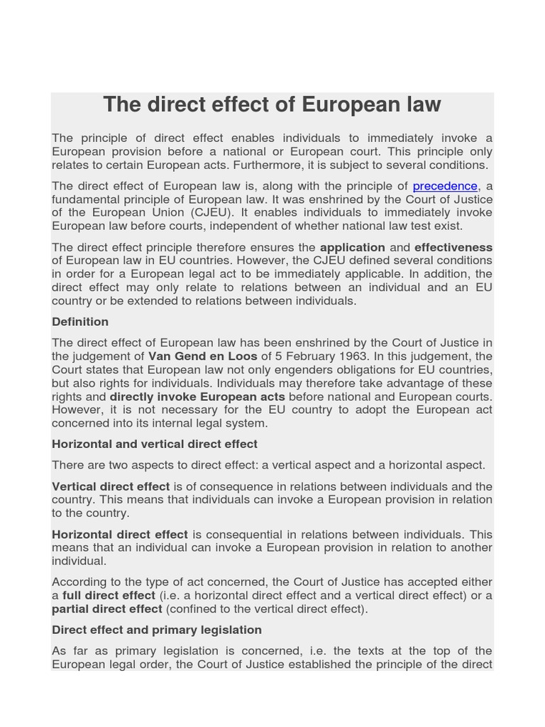 The Direct Effect of European Law: Precedence | PDF | European ...