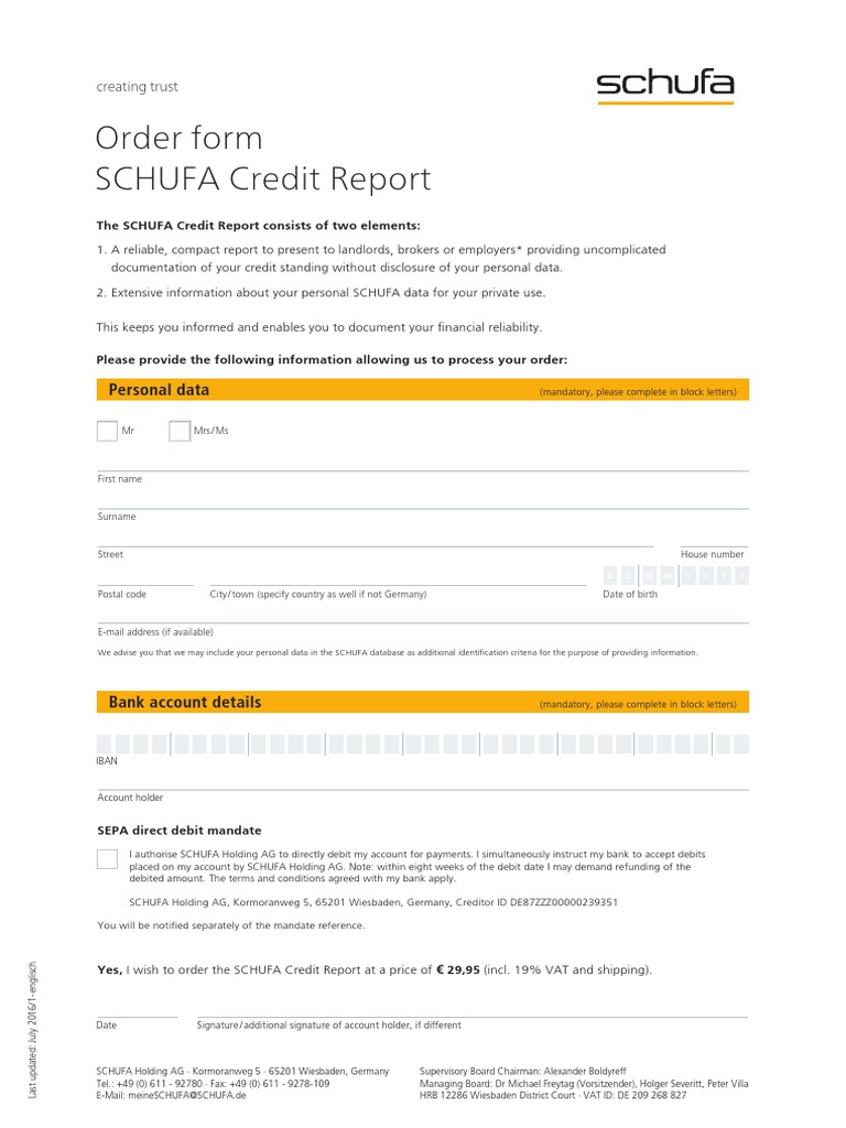 Order Form SCHUFA Credit Report: Personal Data | Download Free PDF ...