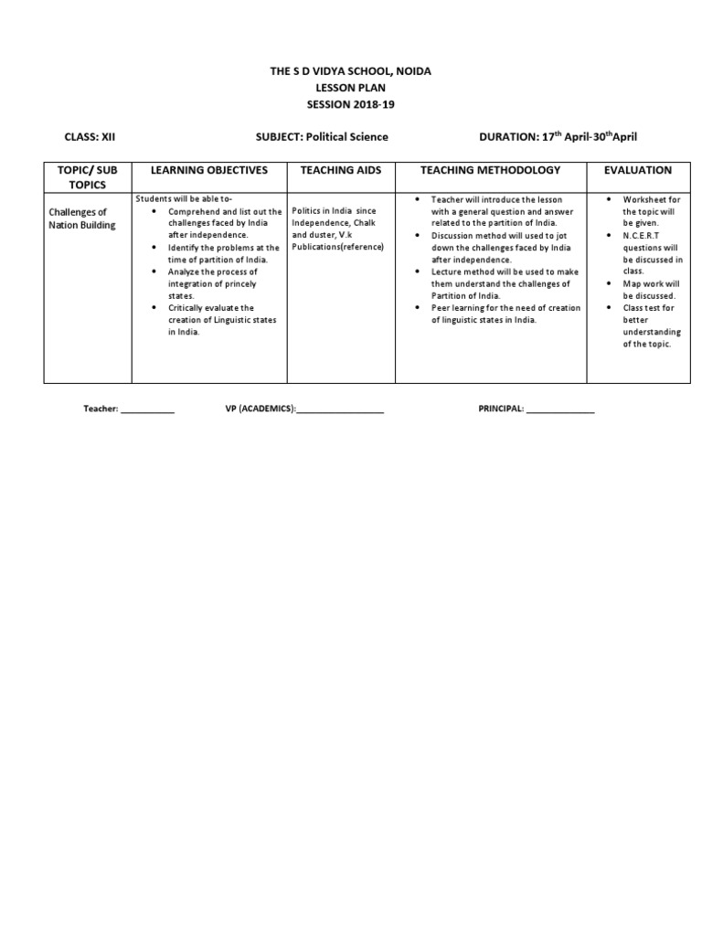 Lesson Plan Political Science April | PDF | Lesson Plan | Epistemology