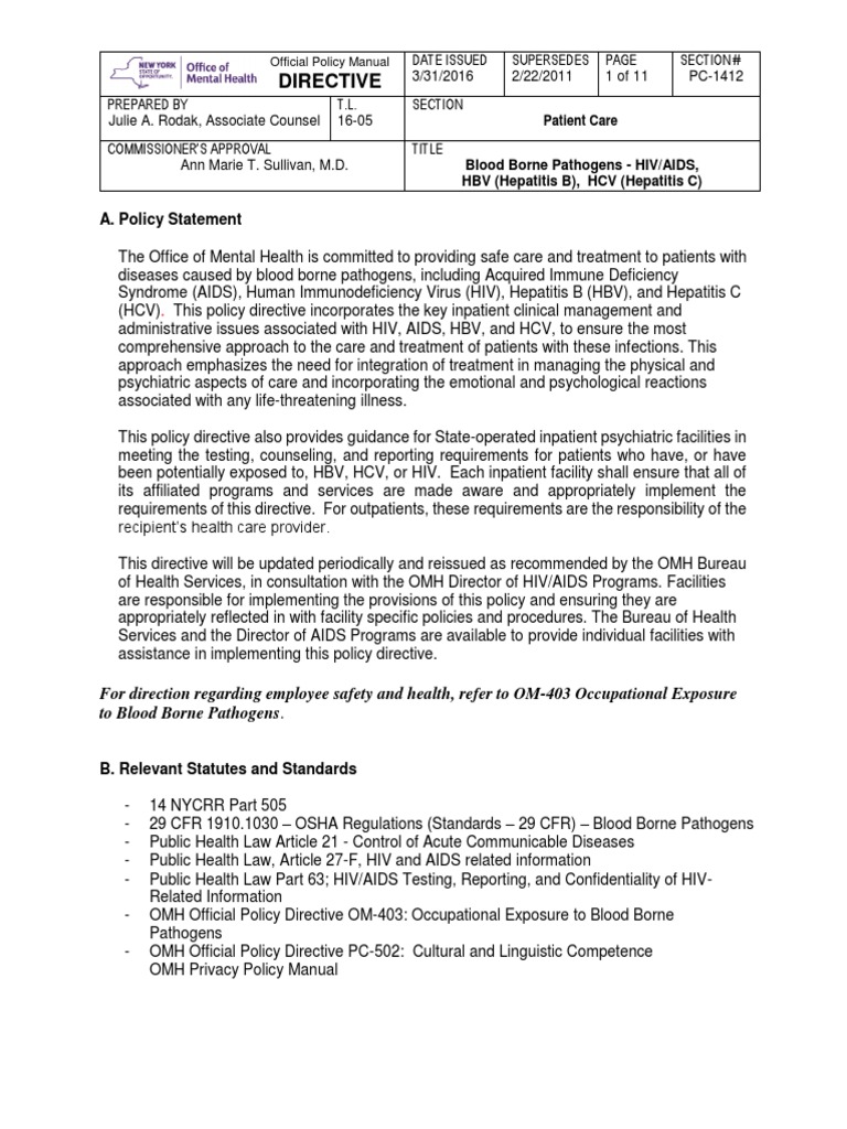 Directive: A. Policy Statement | PDF | Hiv/Aids | Hepatitis B
