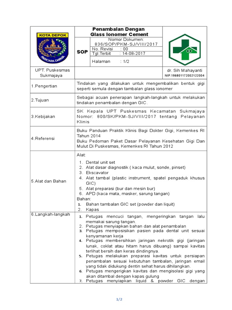 Sop PENAMBALAN GIC | PDF