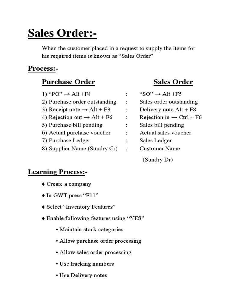 Process:-Purchase Order Sales Order | PDF | Inventory | Service Industries