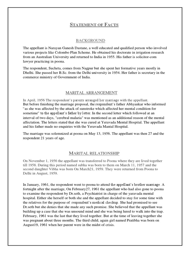 Statement of Facts | PDF | Marriage | Mental Health