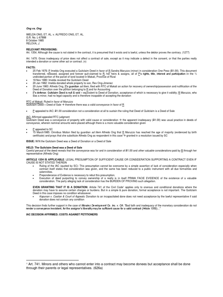 Ong vs. Ong | PDF | Deed | Burden Of Proof (Law)