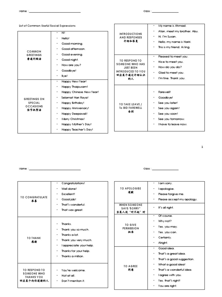 List of Common Useful Social Expression | PDF