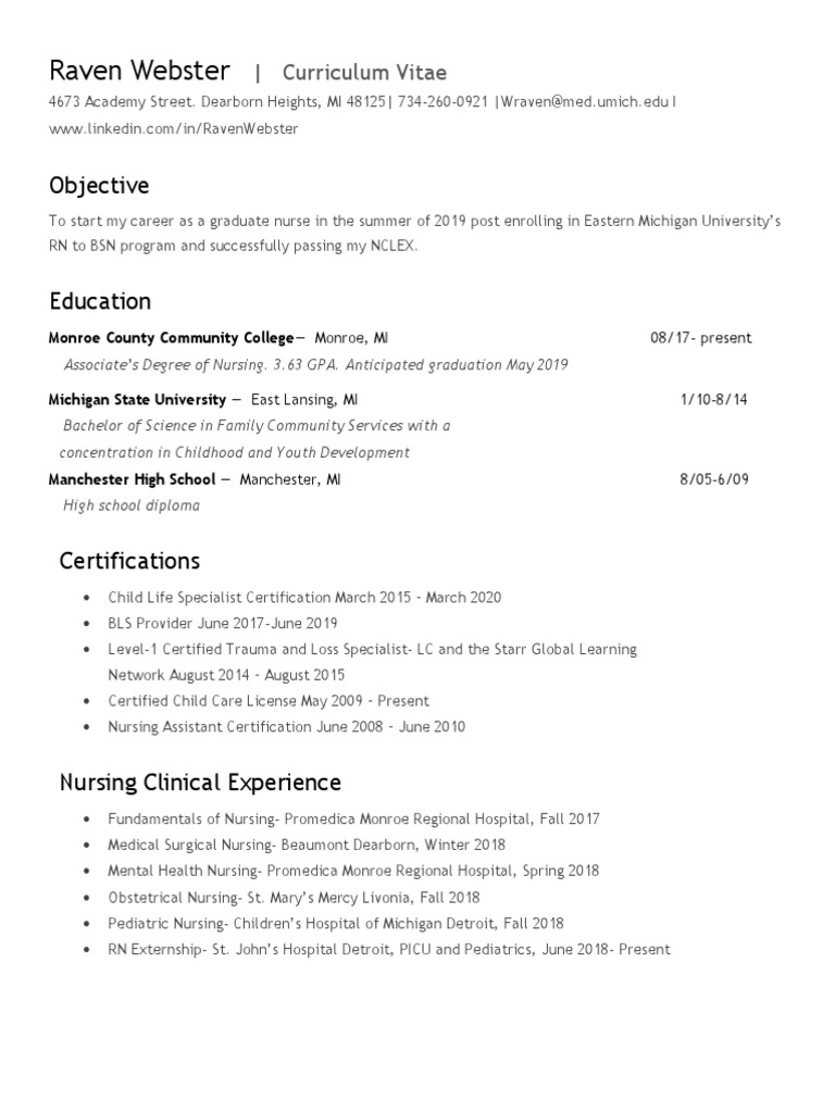 Raven Webster CV | PDF | Home Care | Nursing