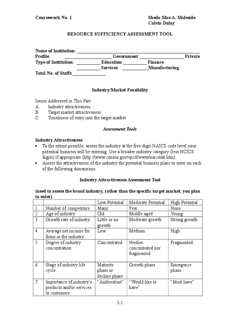 MiS Resource Sufficiency Assessment Tool | PDF | Market (Economics ...
