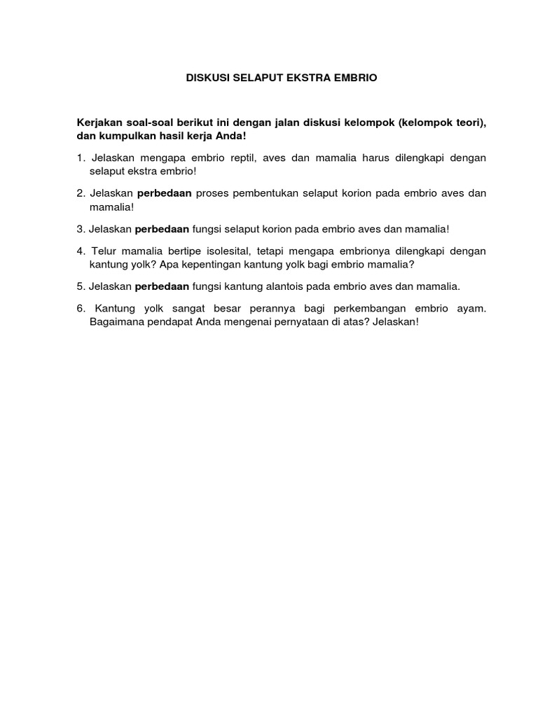 Selaput Ekstra Embrio: Reptil, Aves, Mamalia | PDF