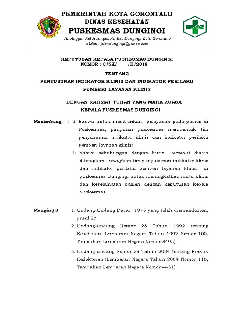 SK Penyusunan Indikator Klinis Dan Indikator Perilaku Pemberi Layanan ...