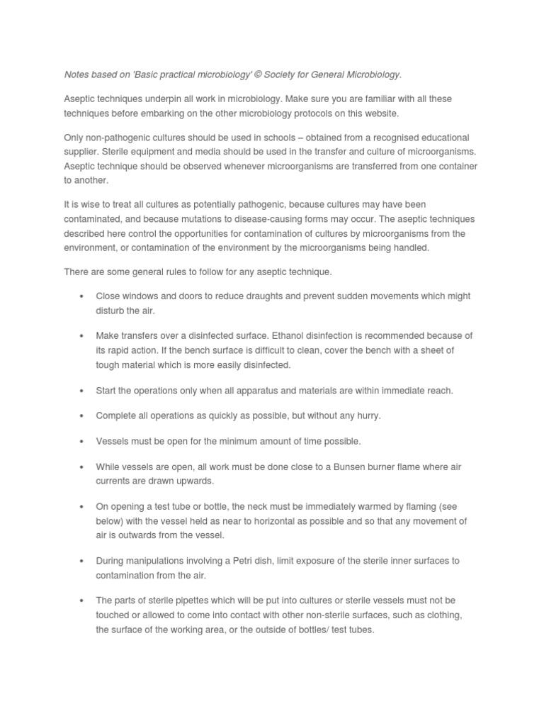 Notes Based On 'Basic Practical Microbiology' © Society For General ...