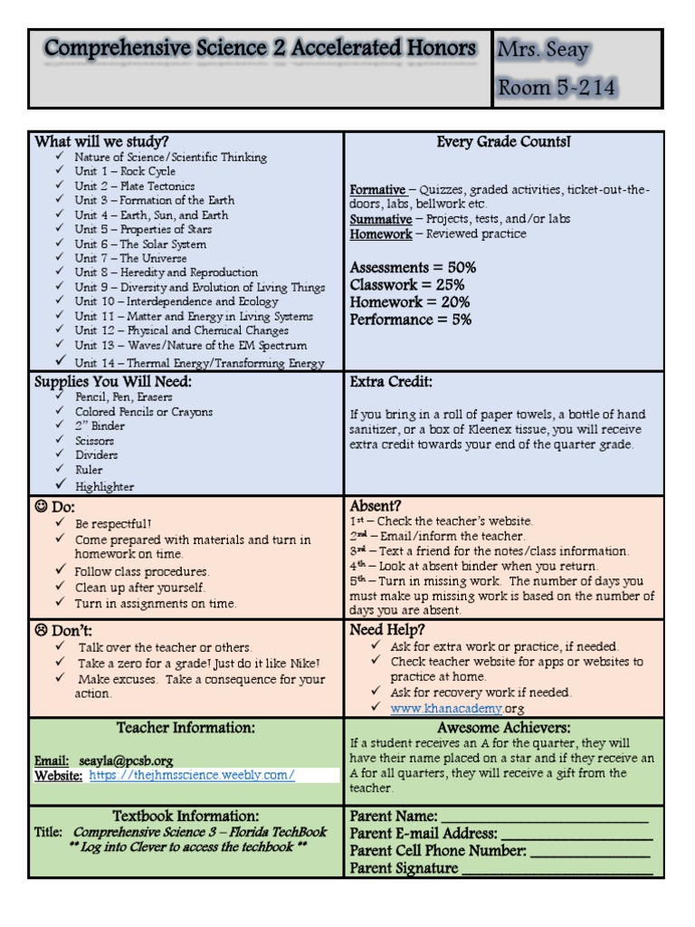 Comprehensive Science 2 Accelerated Honors Syllabus | PDF | Nature