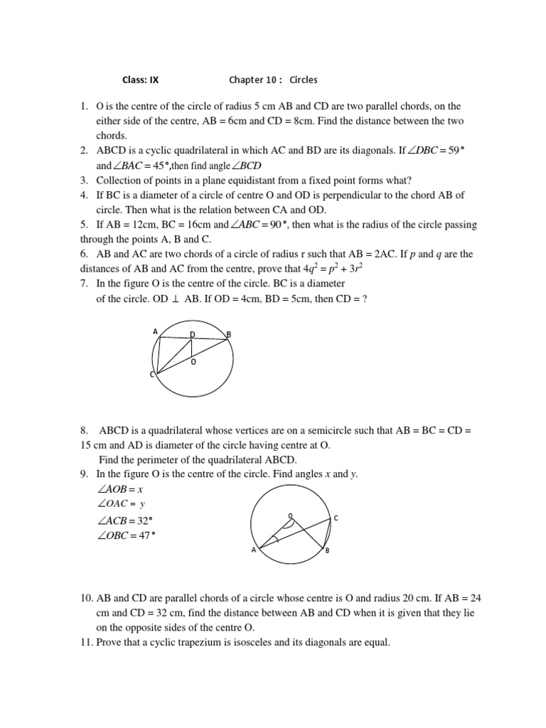 Circles Assignment Class 9 CBSE | Download Free PDF | Circle | Geometric Objects
