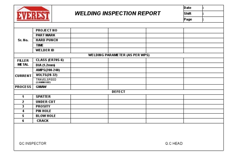 Welding Inspection Report: QC Inspector Q.C Head | PDF